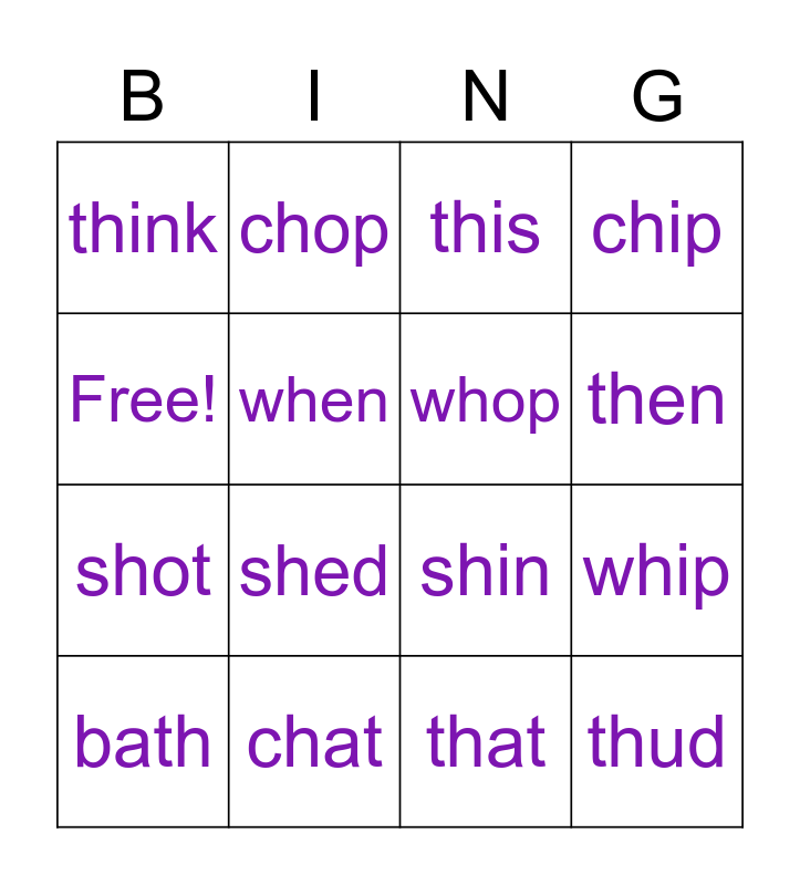Consonant Digraphs BINGO Card