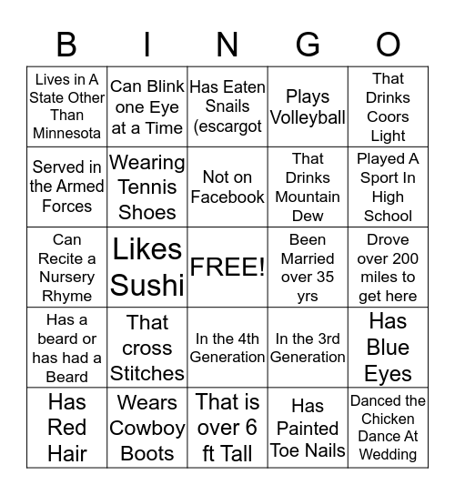 Find Someone Who.............. Bingo Card