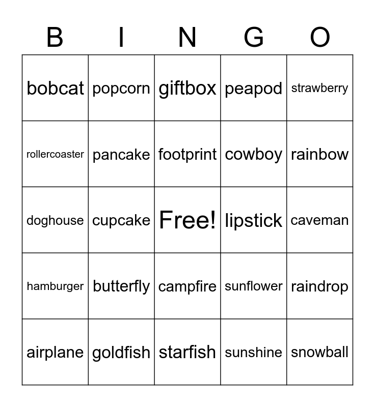 Compound Word Bingo Card