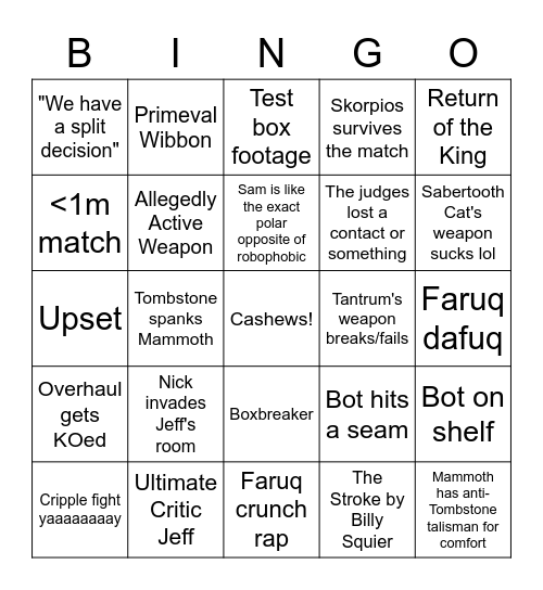 BingoBots 1/29 Bingo Card