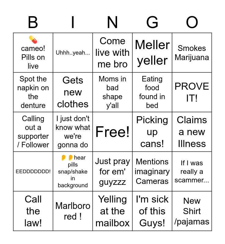 Begging Bingo Card