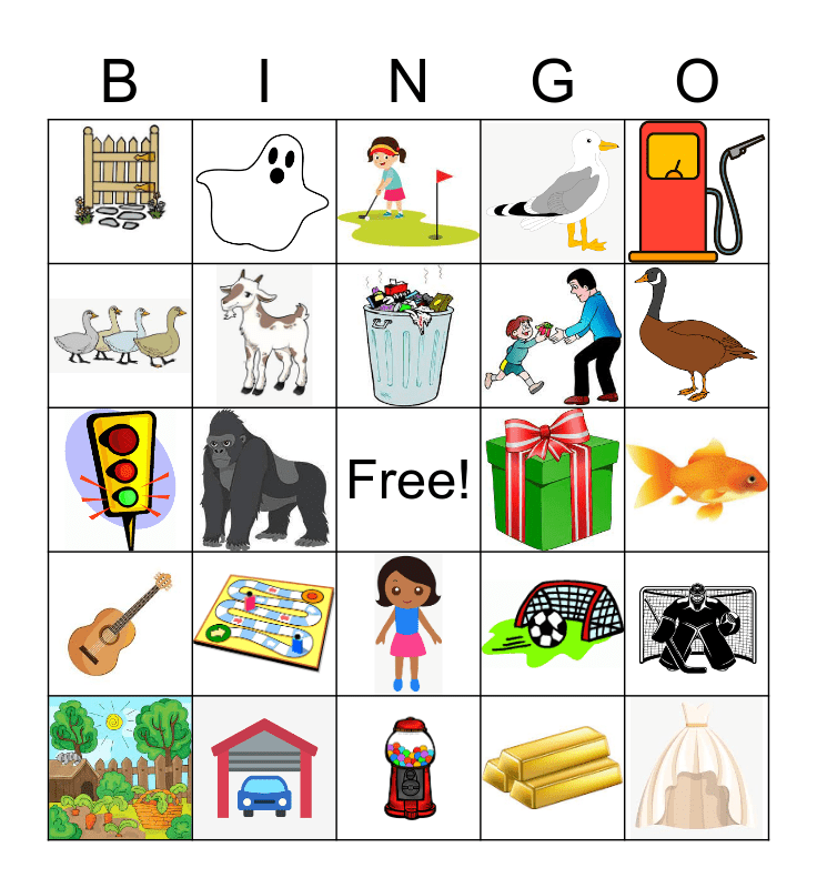 Initial G Bingo Card