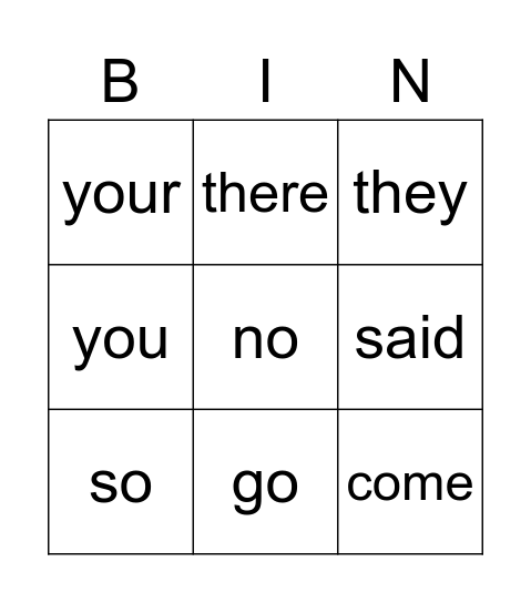 Yellow Tricky Word Bingo Card