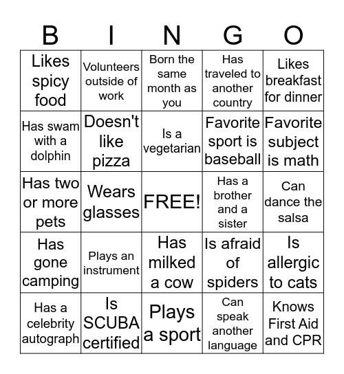 Zoo Teen Bingo Card