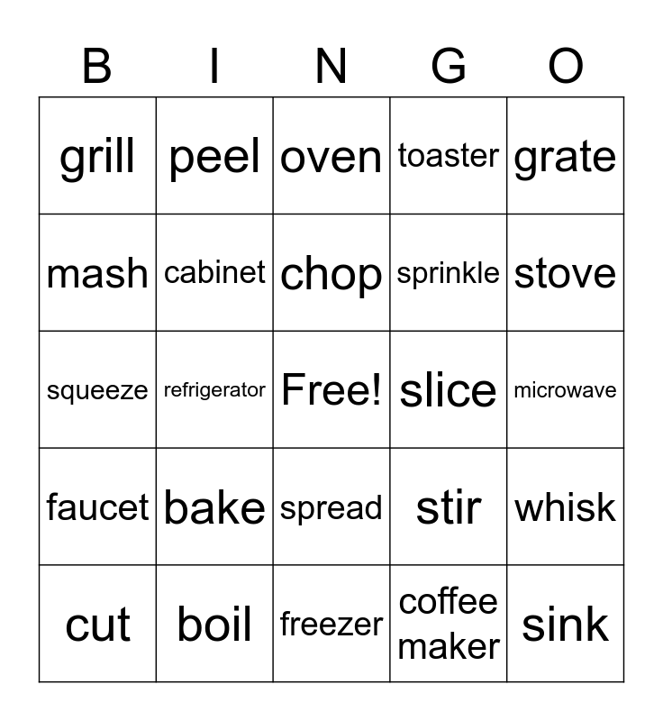 IN THE KITCHEN Bingo Card