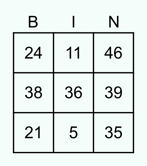 NUMBER BINGO 1 - 49 Bingo Card