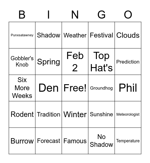Groundhog Day Bingo Card