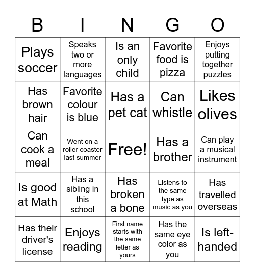 Core Health Class Bingo Card