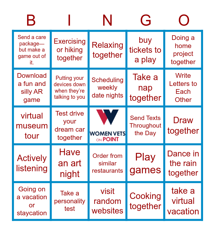 Love Language Bingo: Quality Time - WVOP Bingo Card