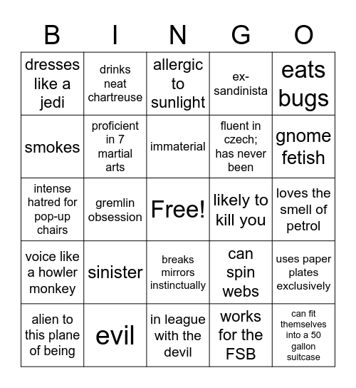 are you my type Bingo Card
