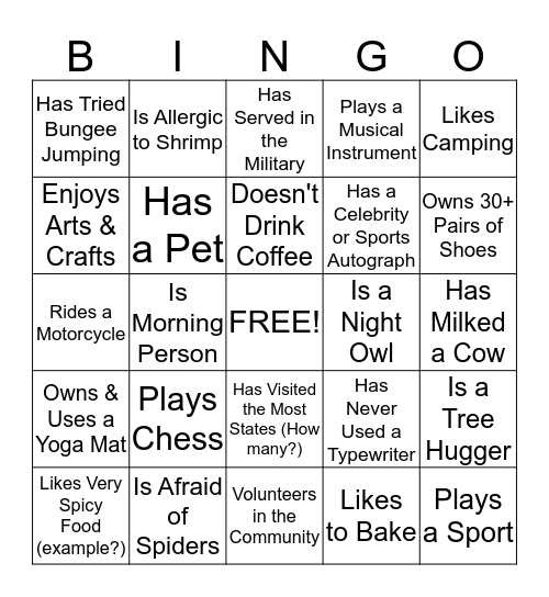 Welcome! Bingo Card