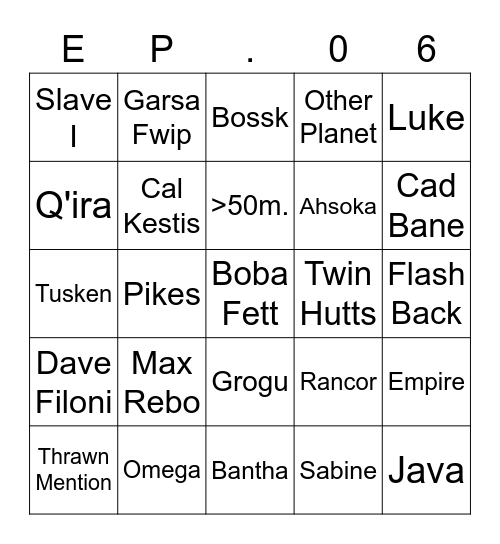 The Book of Boba Fett Bingo Card