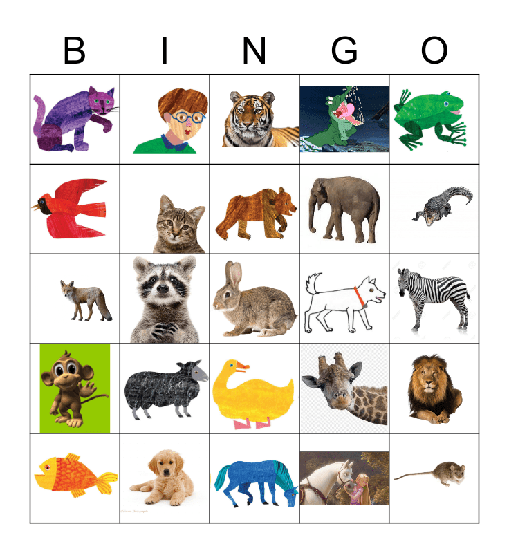 Colored animals Bingo Card