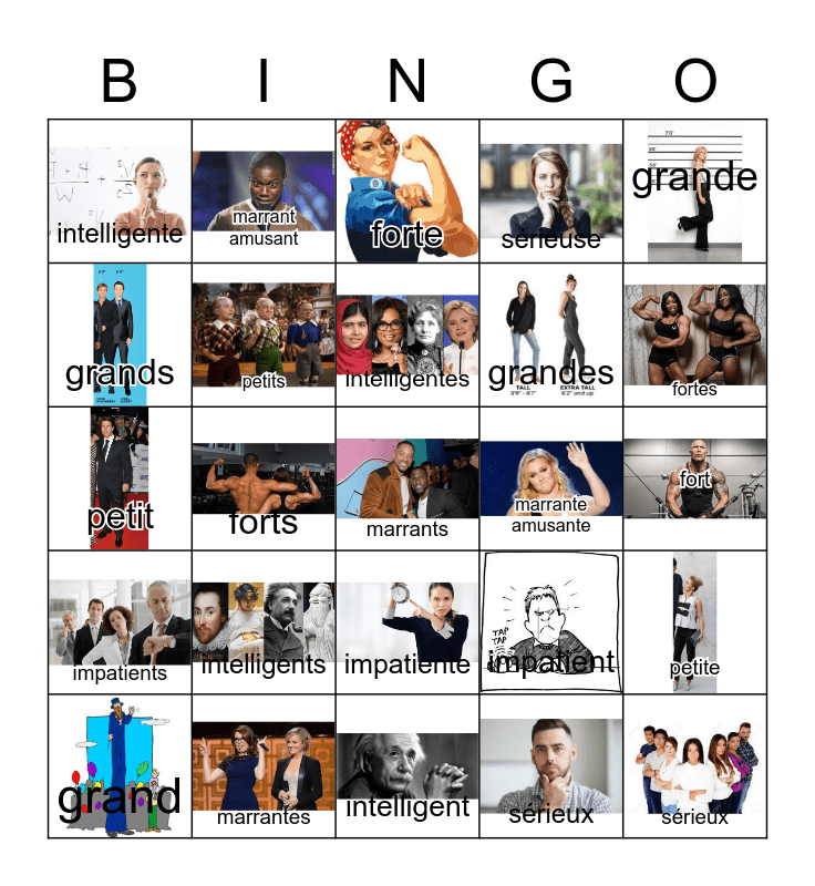 Adjectives Bingo French Grand/Petit/Fort mixed Bingo Card