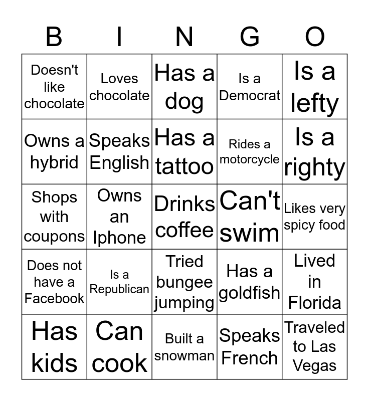 SINGLES MEET AND GREET Bingo Card