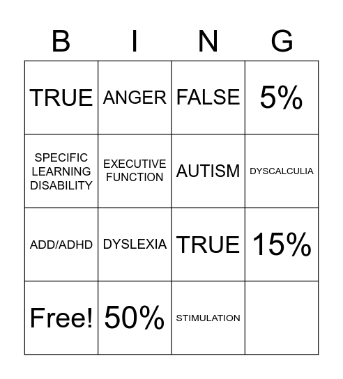 Special Education BINGO Card