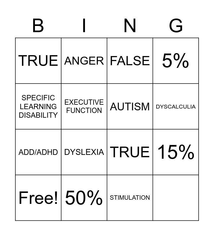Special Education BINGO Card