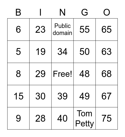 Number Bingo 1-30 Bingo Card