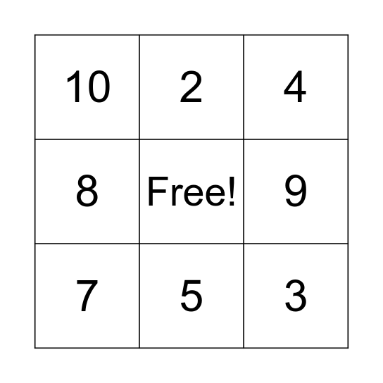 bingo 1-10 Bingo Card