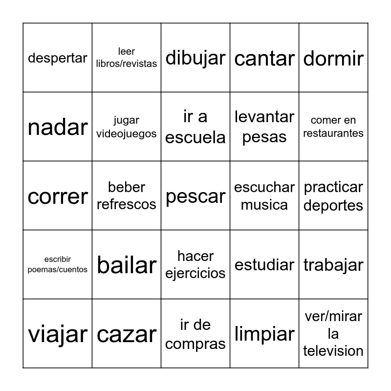 Los Infinitivos Bingo Card