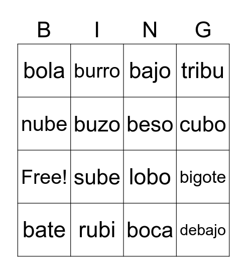 Consonantes que coinciden Bingo Card