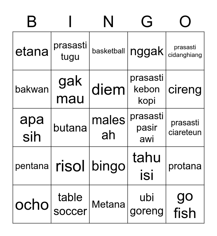 JK Bingo Card