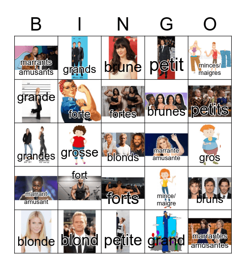 Adjectives Bingo French Hair/Phys/Mixed Bingo Card