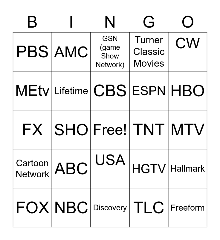 TV Bingo Card