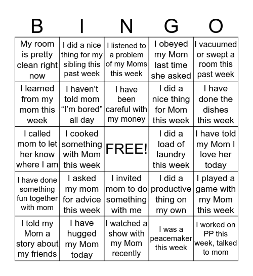 MOM & ME!! Bingo Card