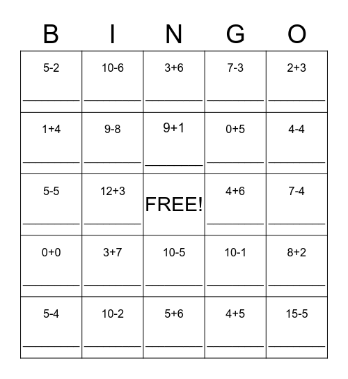Numberline Bingo Card