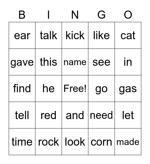 Keyword Bingo (lesson 55) Bingo Card
