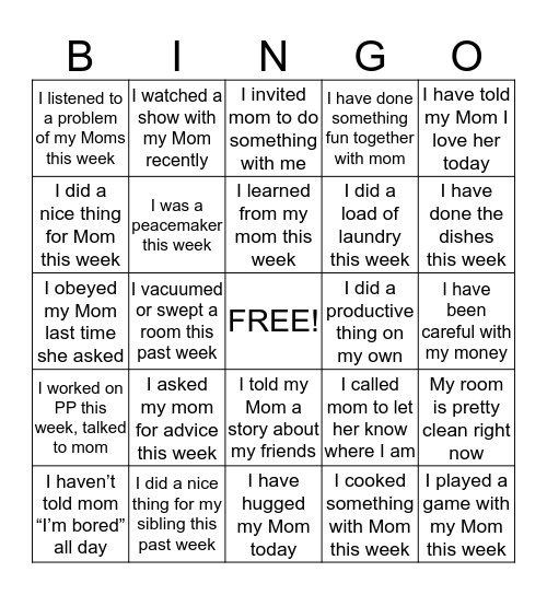 MOM & ME!! Bingo Card