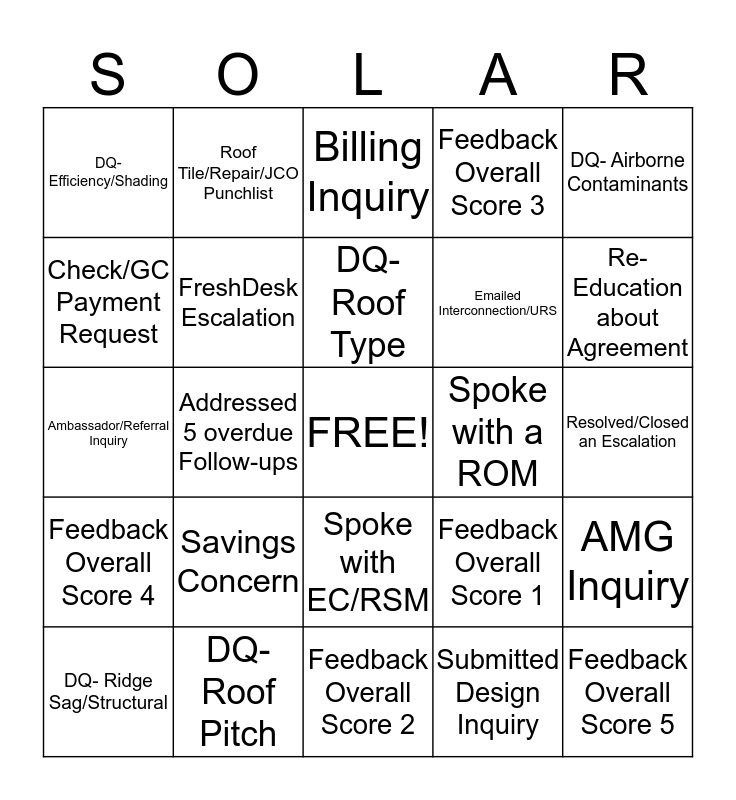 CRM SOLAR Bingo Card
