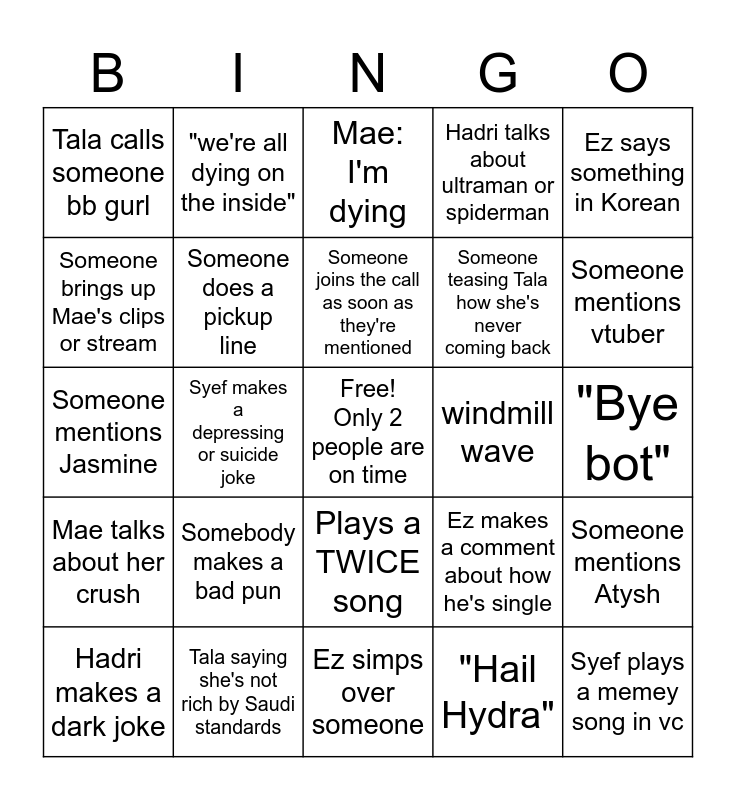 Circle of the Depressed Bingo Card