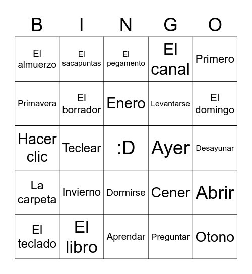Spanish Bingo Card