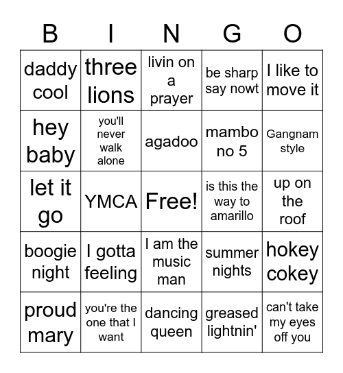 Music bingo Card