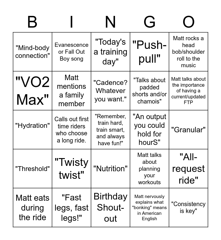 75 Minutes With Matt Wilpers Bingo Card