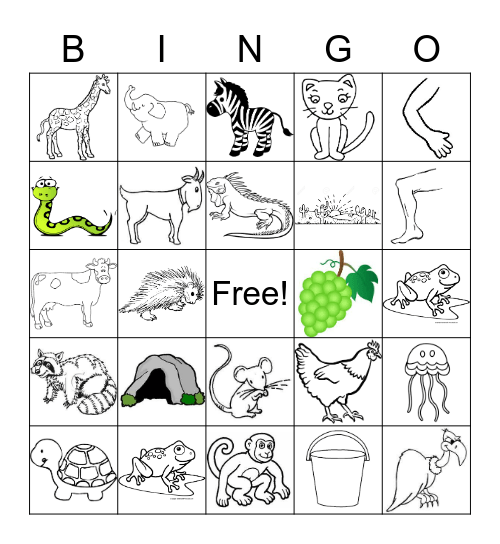 Beginning Sounds Animals Bingo Card