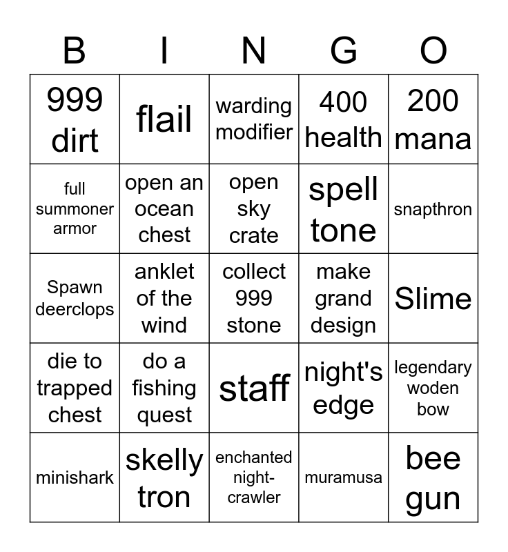 terraria! Bingo Card