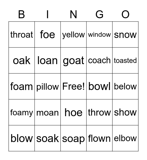 Long O Digraphs Bingo Card