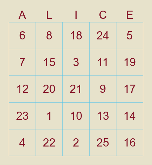 EXAMPLE BOARD Bingo Card