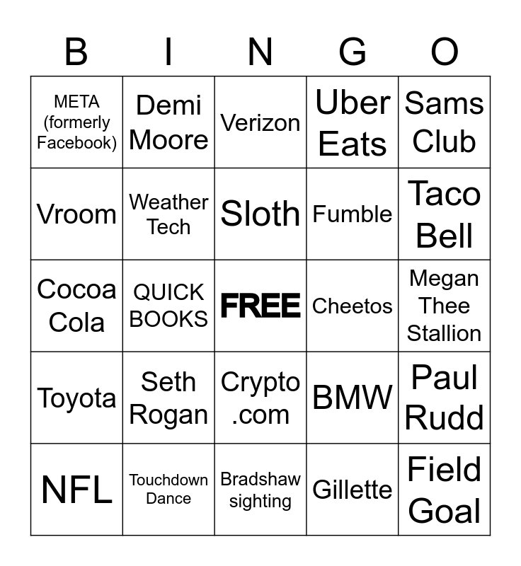2022 SUPER BOWL LVI Bingo Card