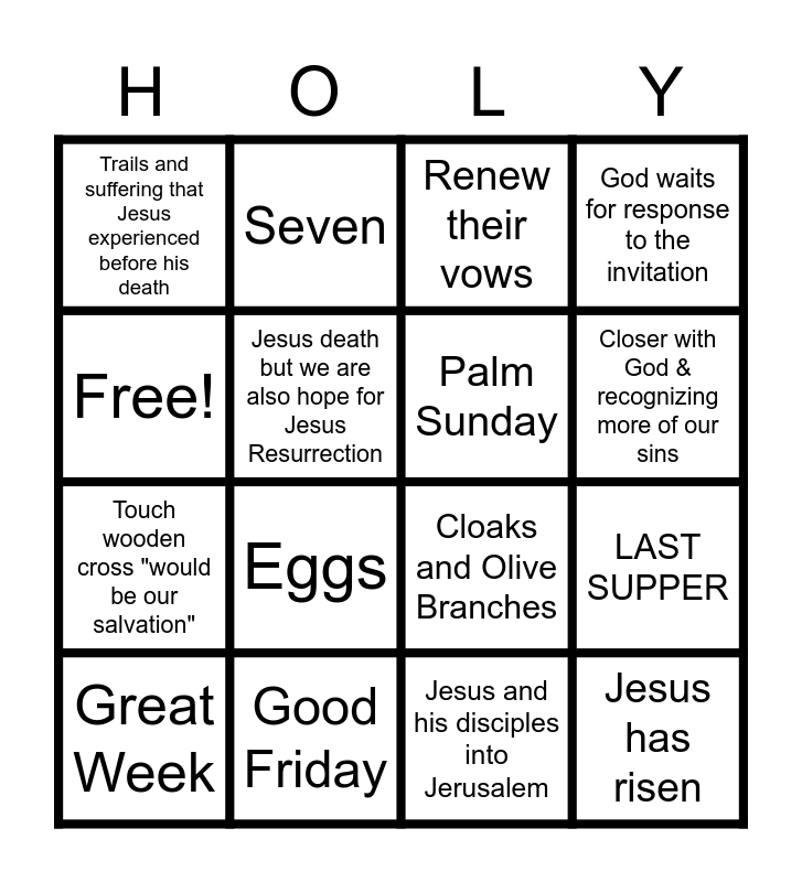 Semana Santa (Holy Week) Bingo Card