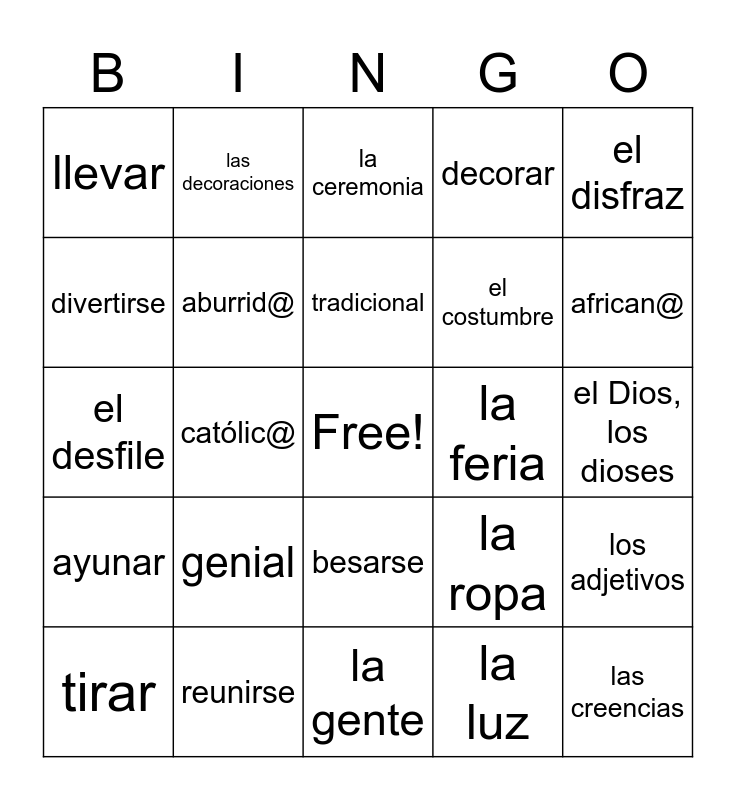 Los días festivos Bingo Card