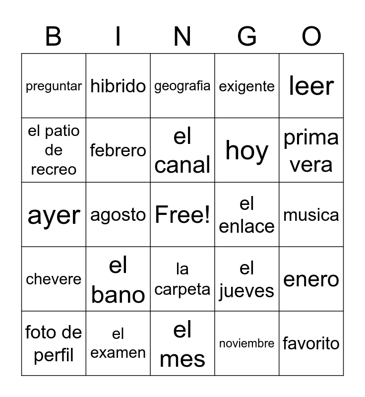 La escuela Bingo Card