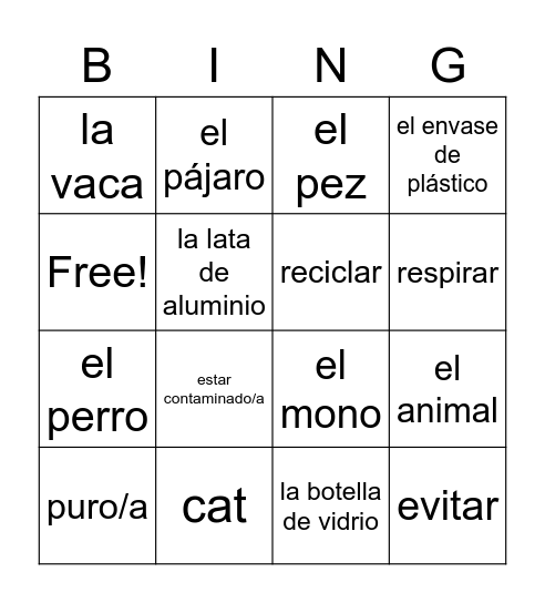 leccion 13 la naturaleza, vocab. p. 333 Bingo Card