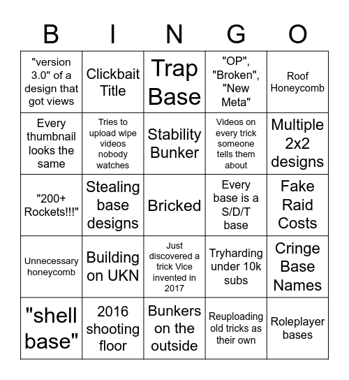 Rust Building Channel Bingo Card