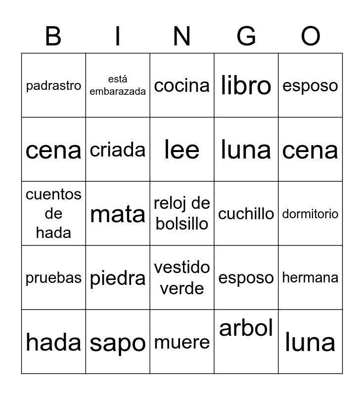 El laberinto del fauno Bingo Card