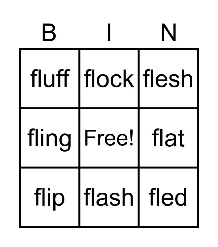 fl consonant blend Bingo Card