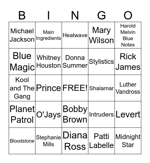 Ultimate R and B Bingo Card